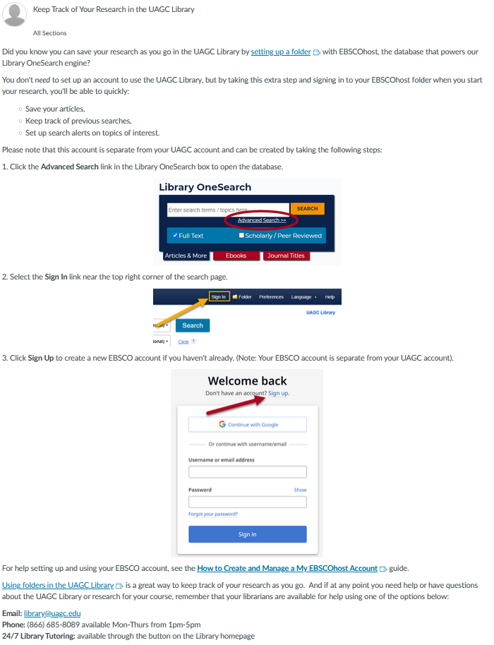 Create a Folder in the UAGC Library Announcement